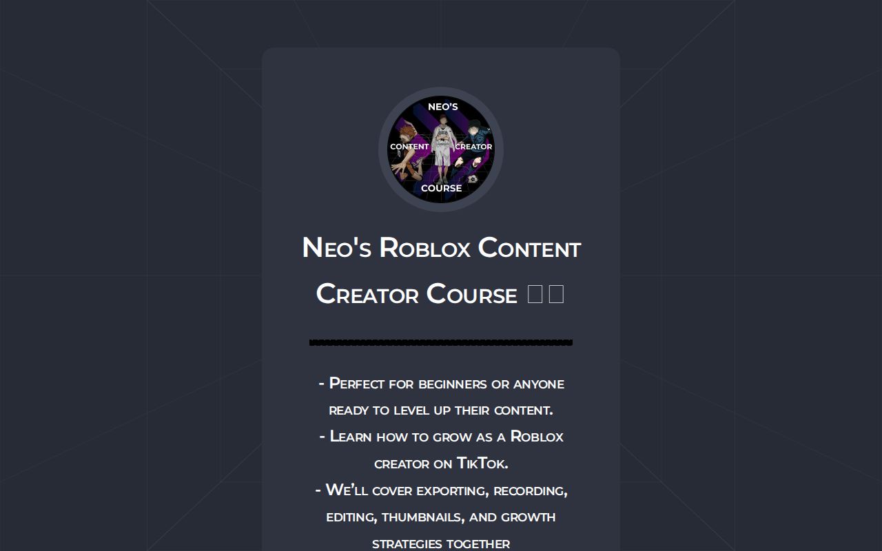Neo's Roblox Content Creator Course